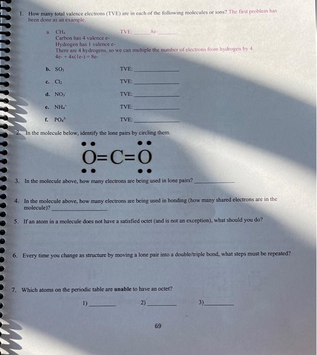Solved 1. How many total valence electrons (TVE) are in each | Chegg.com