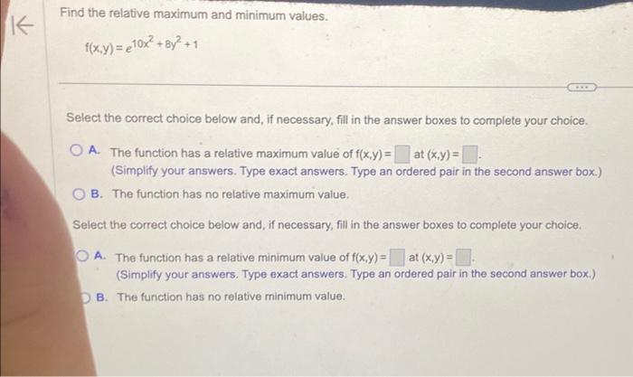 Solved Find the relative maximum and minimum values. | Chegg.com