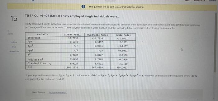 Solved TB TF Qu. 16-107 (Static) Thirty employed single | Chegg.com