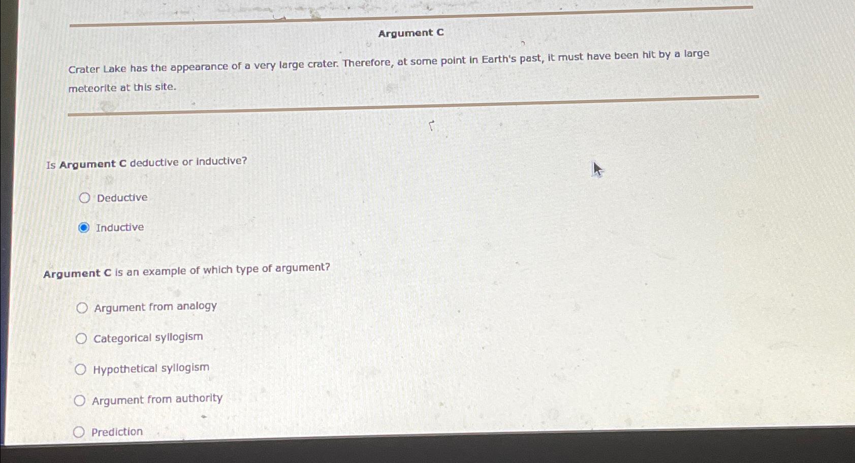 Solved Argument CCrater Lake has the appearance of a very | Chegg.com