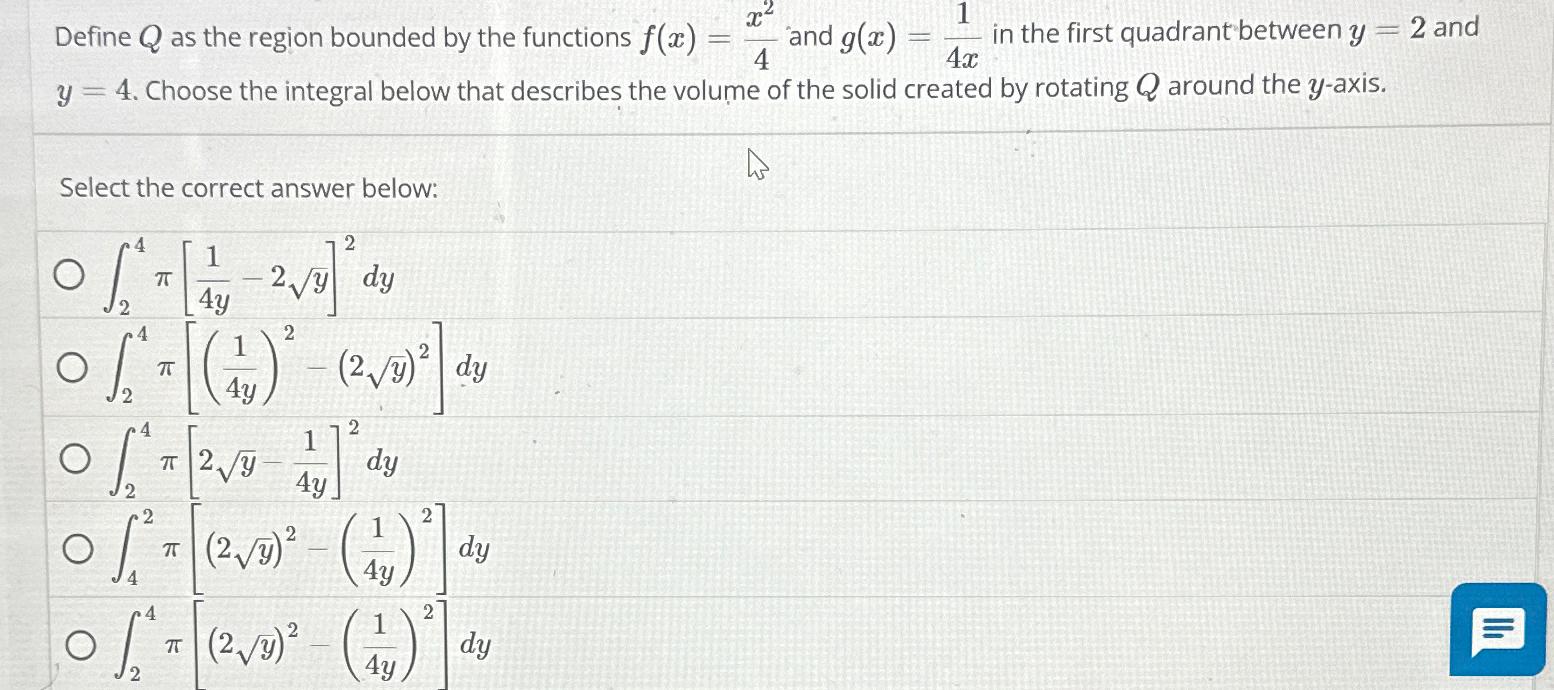 Solved Define Q ﻿as the region bounded by the functions | Chegg.com