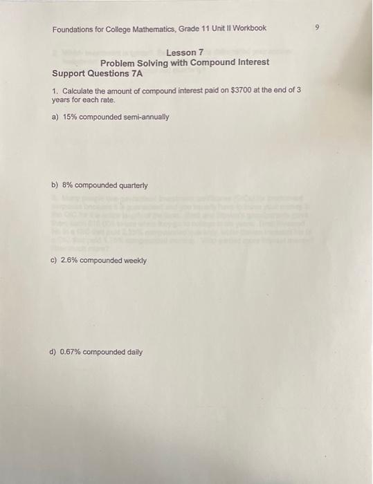 Solved Foundations for College Mathematics, Grade 11 Unit II | Chegg.com