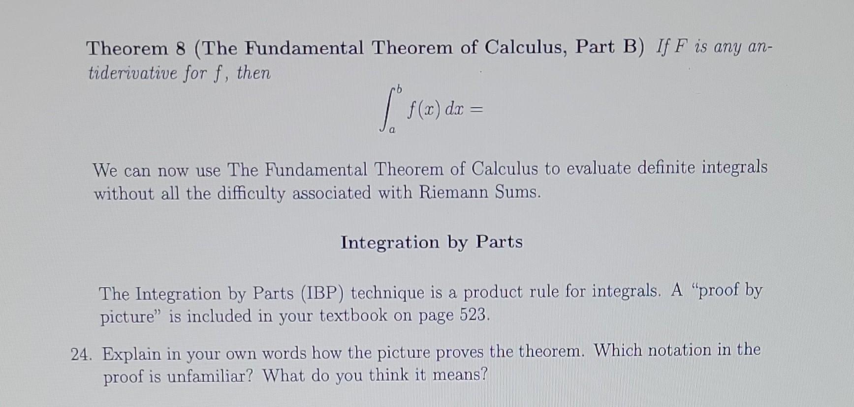 Theorem 8 (The Fundamental Theorem of Calculus, Part | Chegg.com