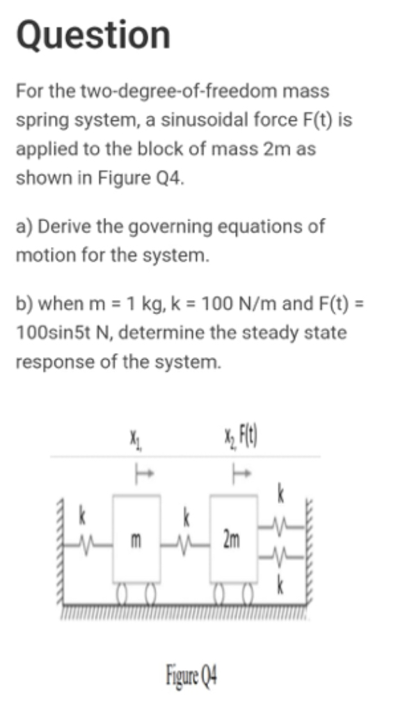 Solved QuestionFor the two-degree-of-freedom mass spring | Chegg.com