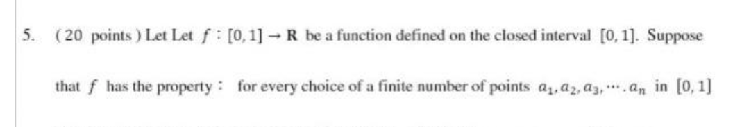 Solved 5 20 Points Let Let F [0 1] R Be A Function