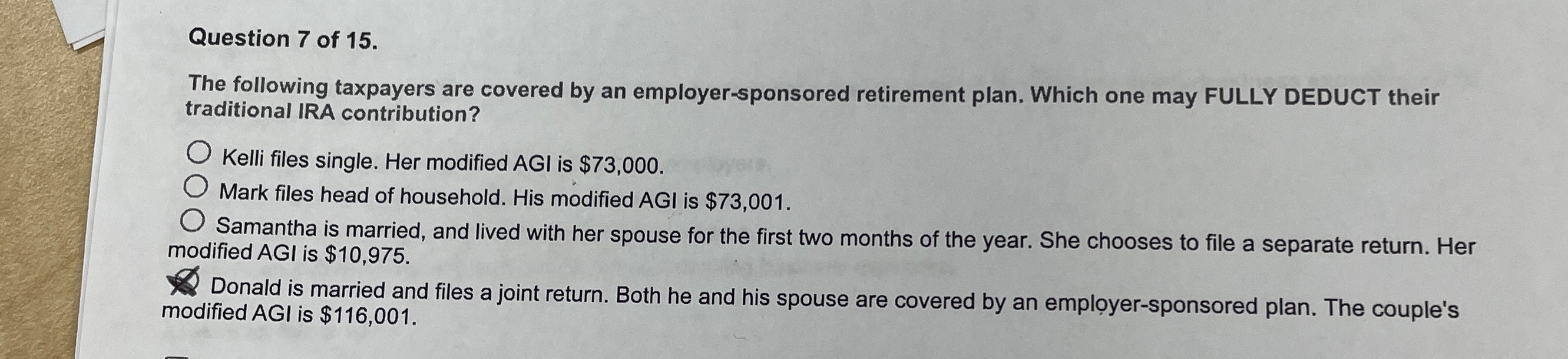 Solved Question 7 ﻿of 15.The following taxpayers are covered | Chegg.com