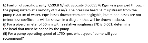 b) Fuel oil of specific gravity 7,539.8 N/m3, | Chegg.com