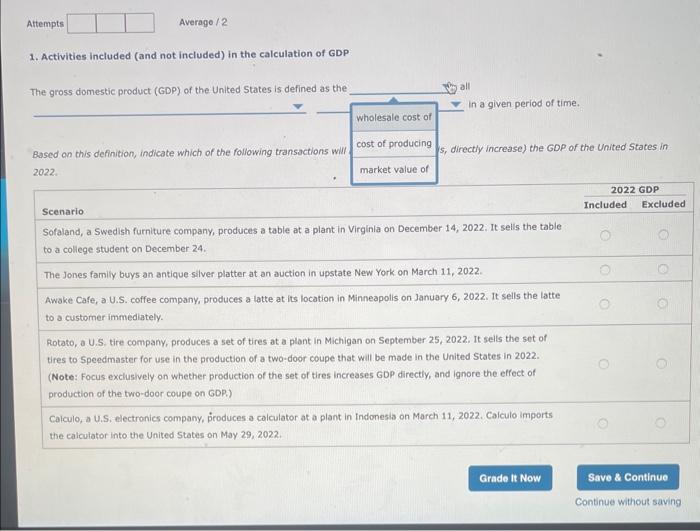 Solved 1. Activities included (and not included) in the | Chegg.com