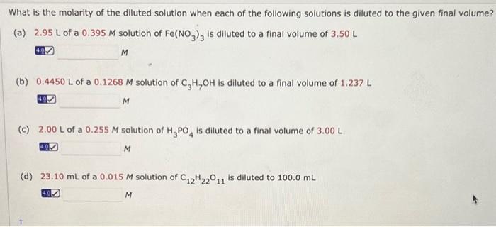Solved What is the molarity of the diluted solution when | Chegg.com