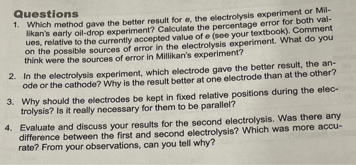 Solved 1. Which method gave the better result for e, the | Chegg.com