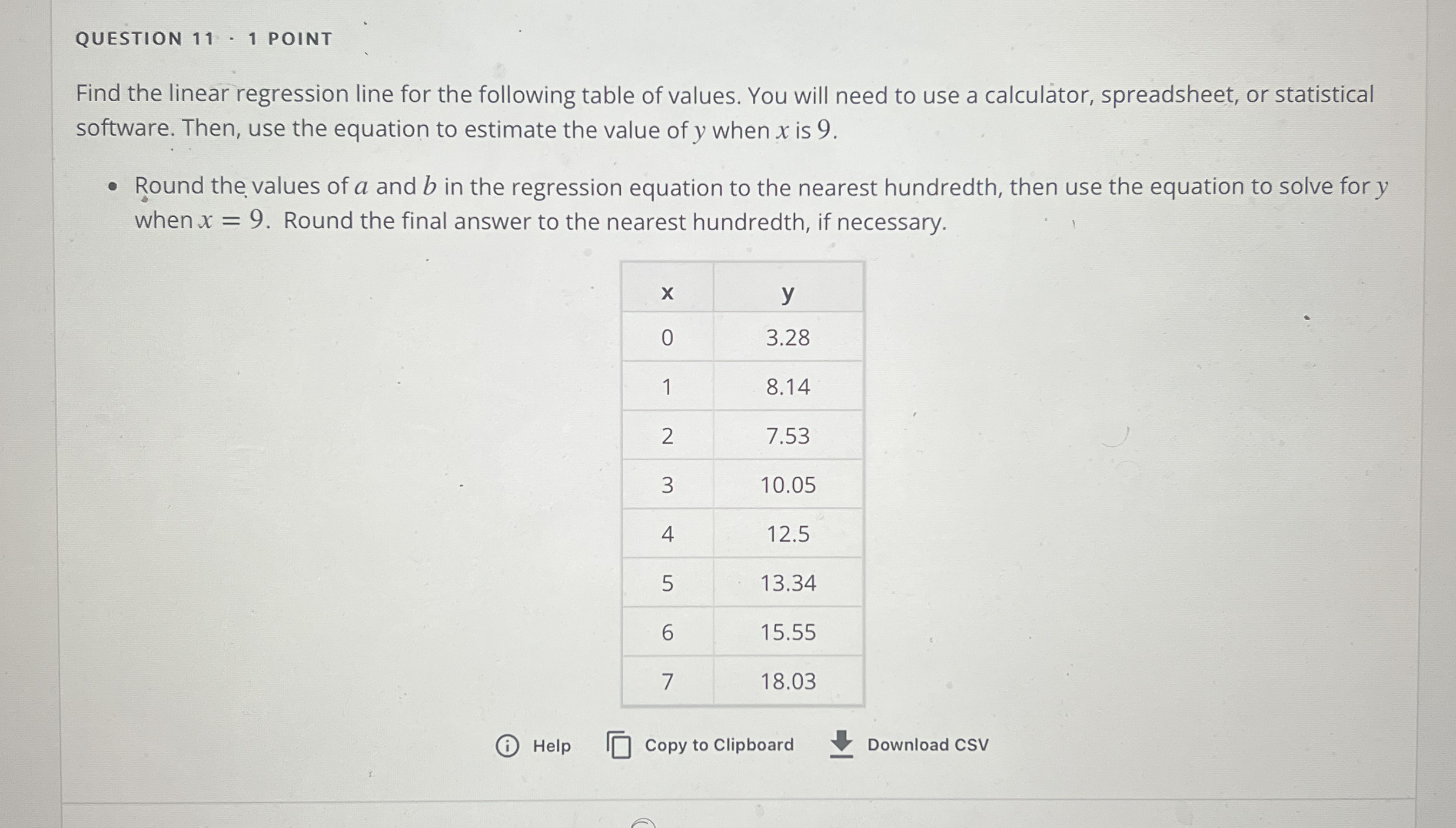 Solved QUESTION 11 • 1 ﻿POINTFind the linear regression line | Chegg.com