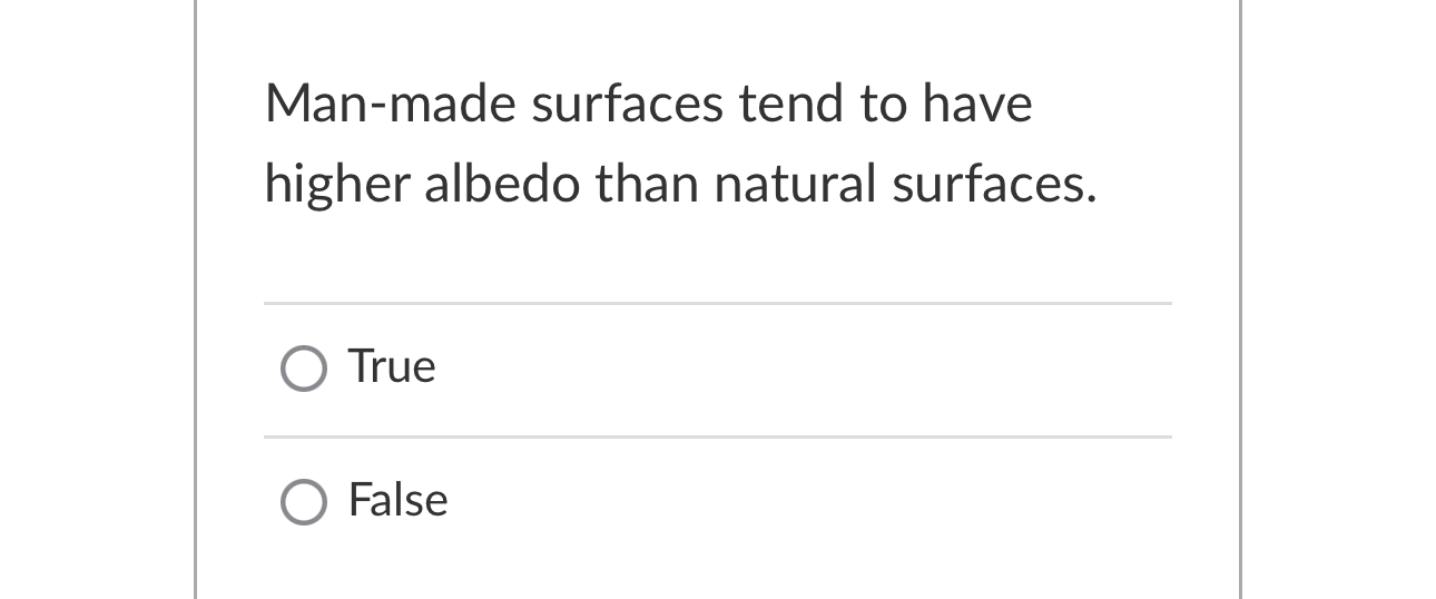 Solved Man-made surfaces tend to have higher albedo than | Chegg.com