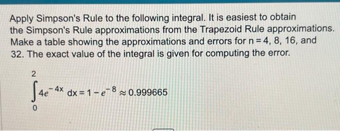 Solved Apply Simpson's Rule to the following integral. It is | Chegg.com