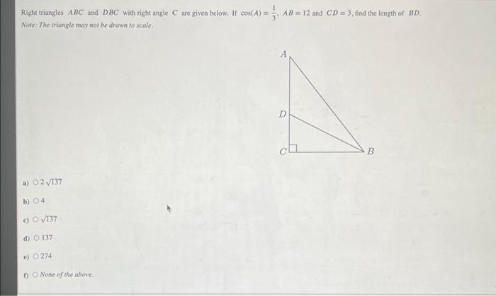 Solved Right triangles ABC and DBC with right angle C are | Chegg.com