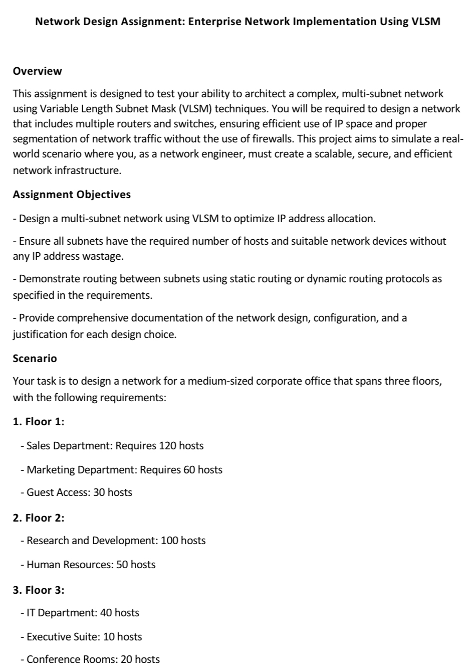 Solved Network Design Assignment: Enterprise Network | Chegg.com