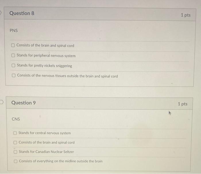 Solved Consists of the brain and spinal cord Stands for | Chegg.com