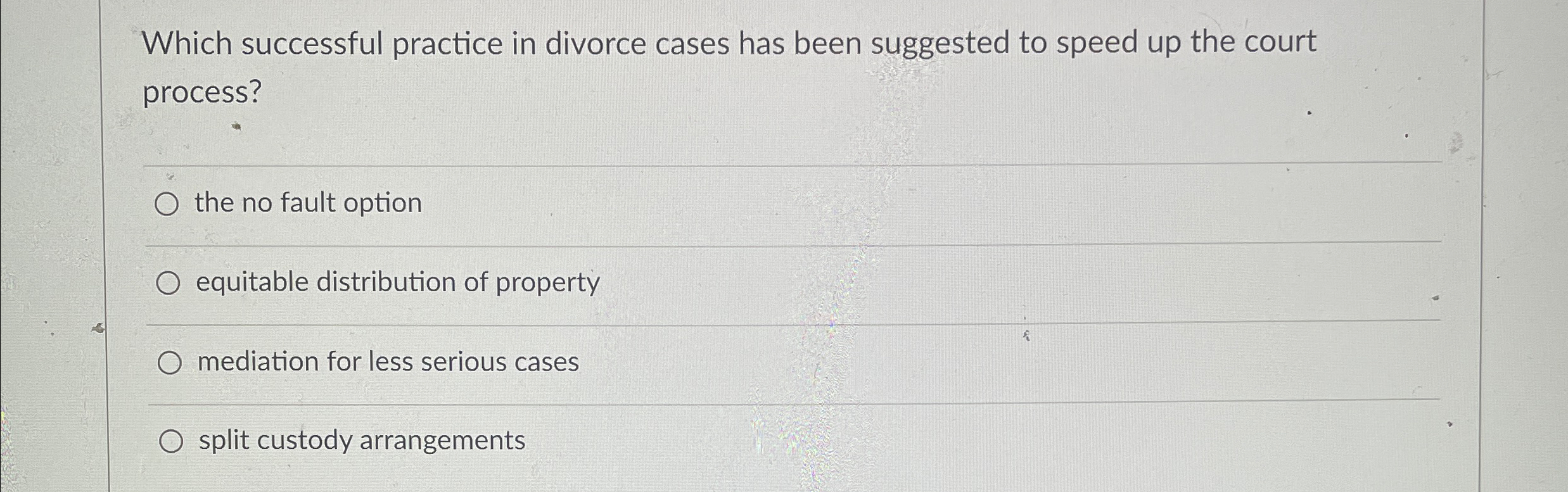 Solved Which successful practice in divorce cases has been | Chegg.com