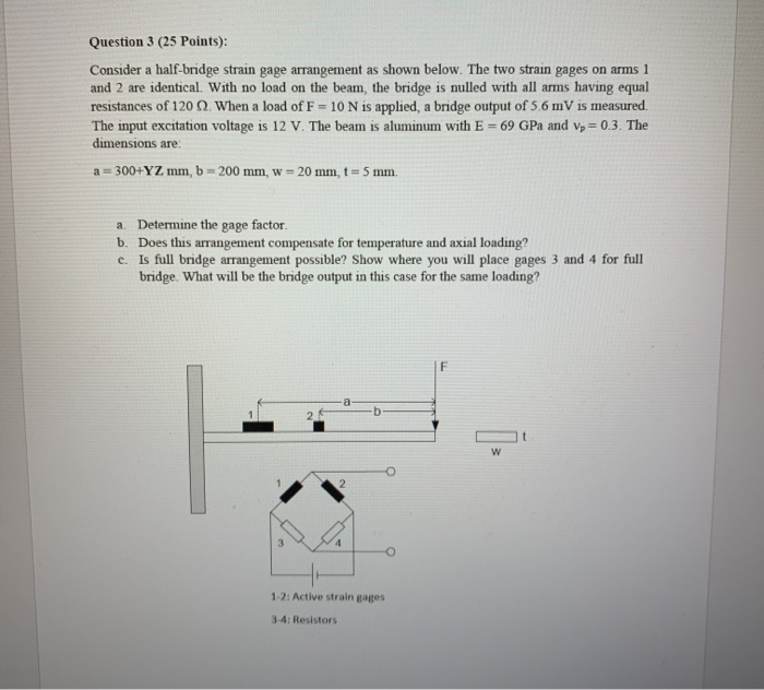 Solved Question 3 (25 Points): Consider a half-bridge strain | Chegg.com