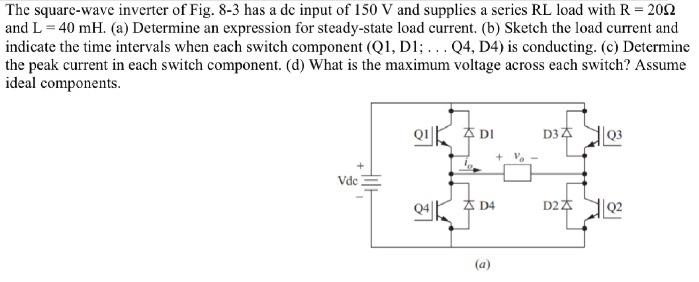 Solved The square-wave inverter of Fig. 8-3 has a dc input | Chegg.com