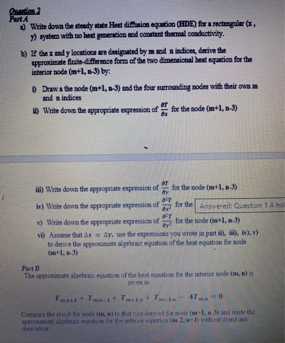 Solved Part A .) Write down the steady state Heat diffusion | Chegg.com