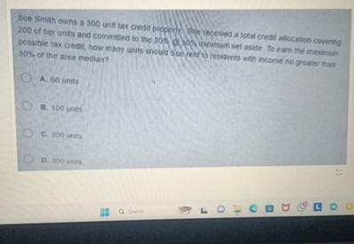 Solved Sue Smath owns a 300 ﻿unit tax credit propery fhe | Chegg.com