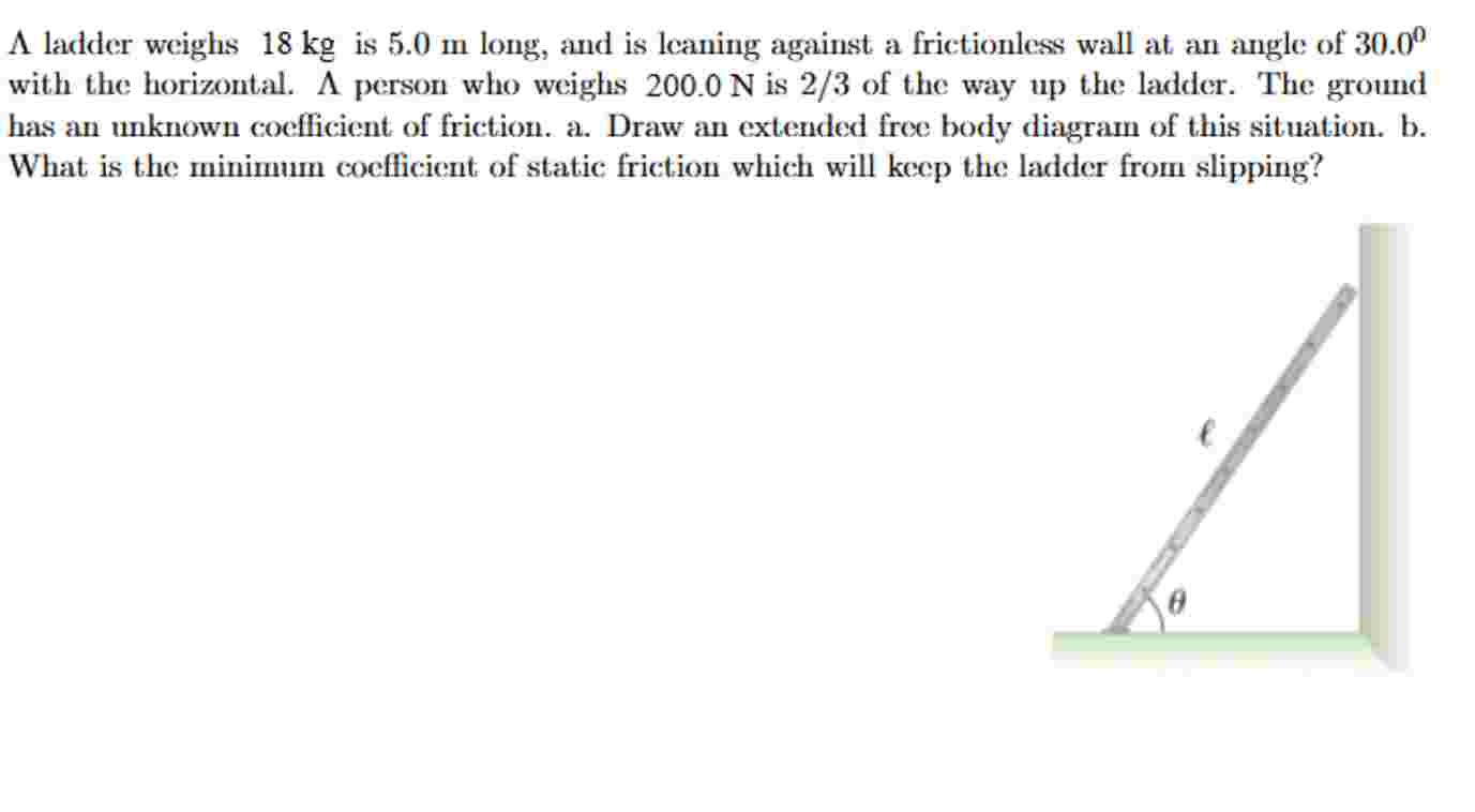 Solved \( \Lambda \) ﻿ladder weighs 18 ﻿kg is 5.0 ﻿m long, | Chegg.com