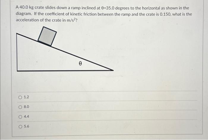 Solved A 40.0 kg crate slides down a ramp inclined at θ=35.0 | Chegg.com