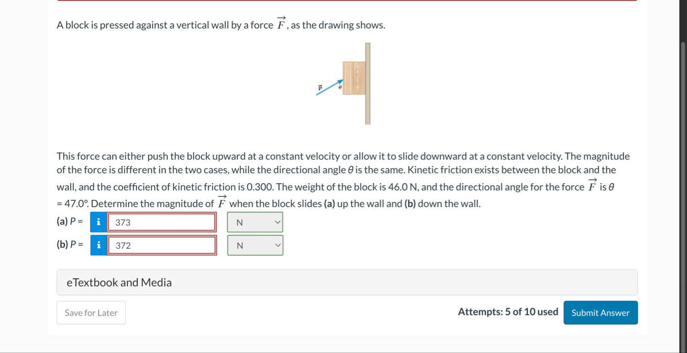 Solved A block is pressed against a vertical wall by a force | Chegg.com