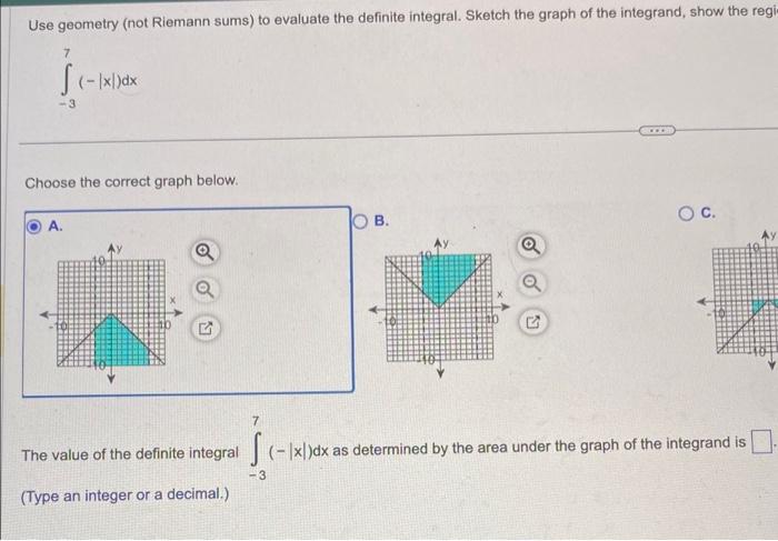 Solved Use geometry (not Riemann sums) to evaluate the | Chegg.com