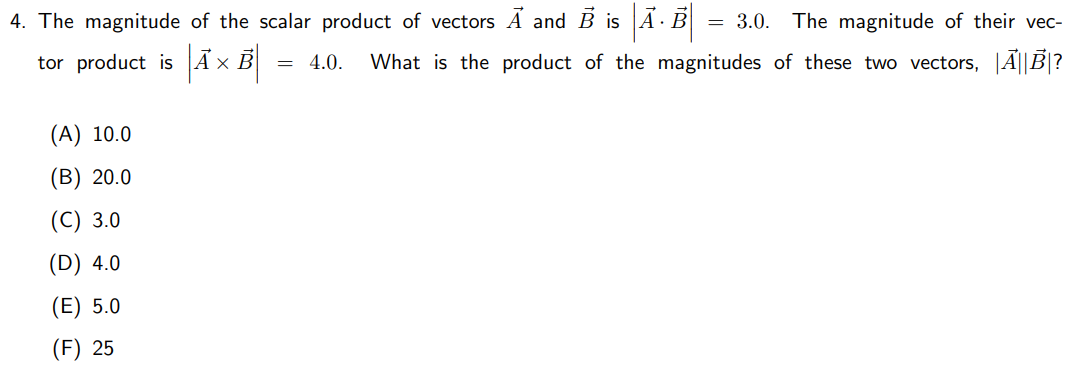Solved The magnitude of the scalar product of vectors vec(A) | Chegg.com