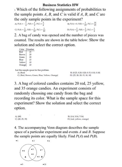 Solved Business Statistics HW 1. Which of the following | Chegg.com