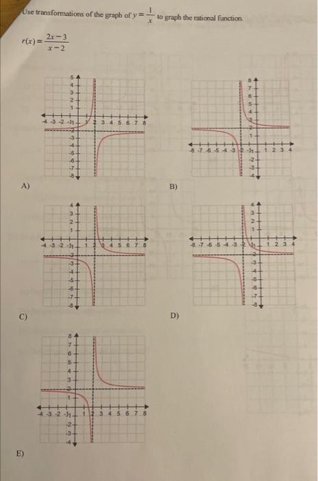 Solved Use transformations of the graph of y=x1 to graph the | Chegg.com