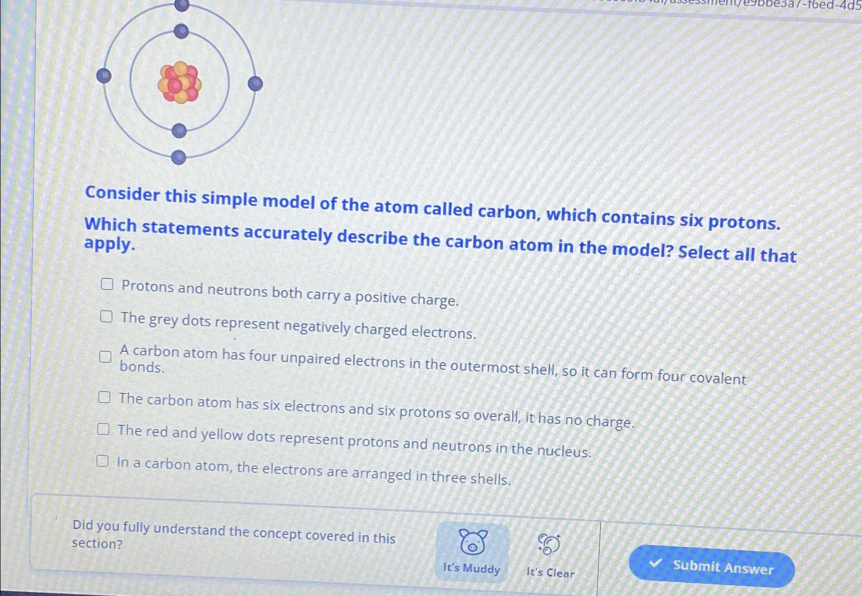 Solved Consider this simple model of the atom called carbon, | Chegg.com