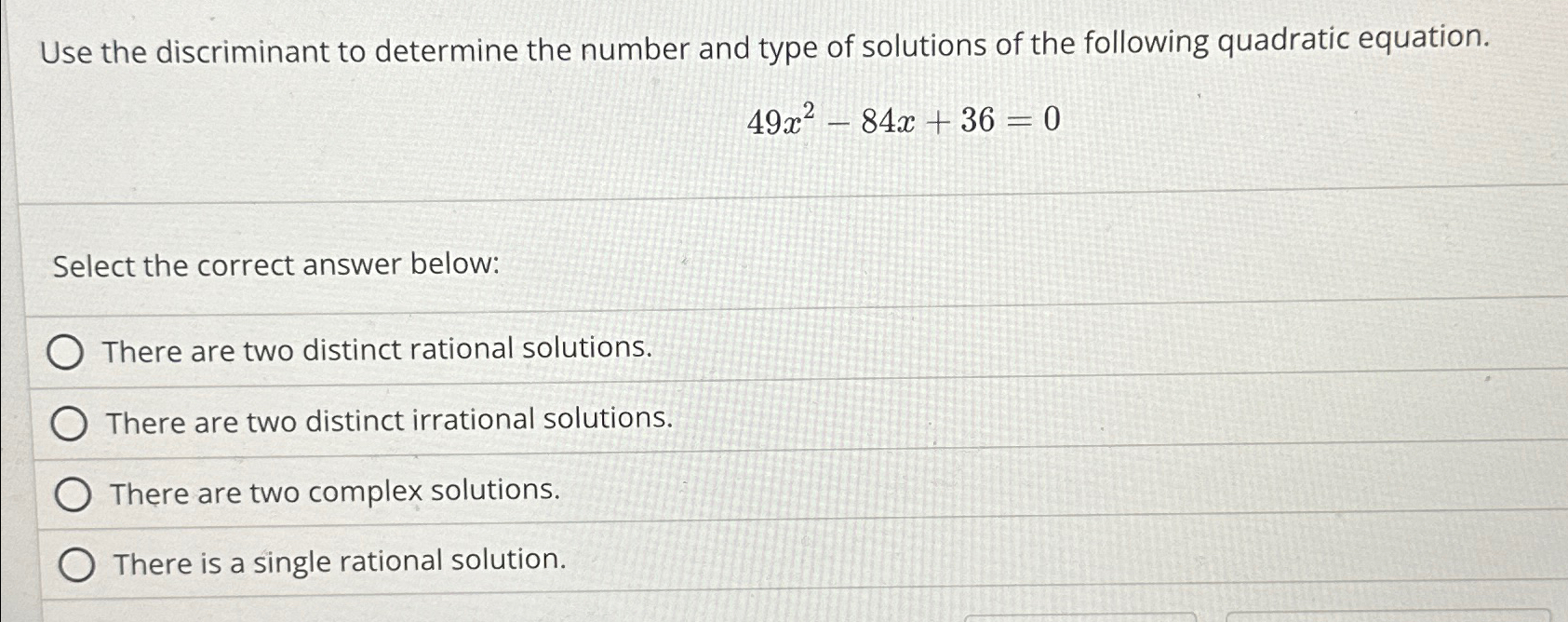 Solved Use the discriminant to determine the number and type | Chegg.com
