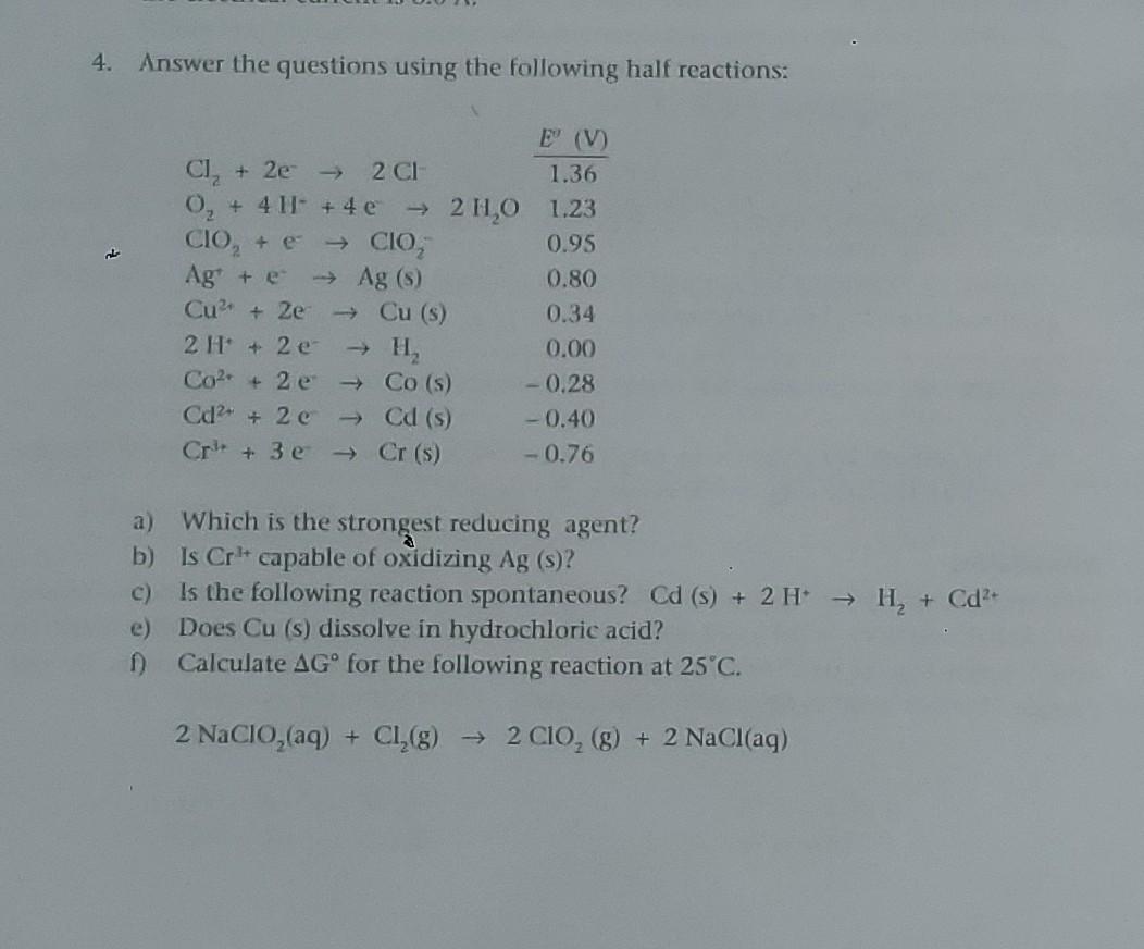 Solved 4. Answer the questions using the following half | Chegg.com