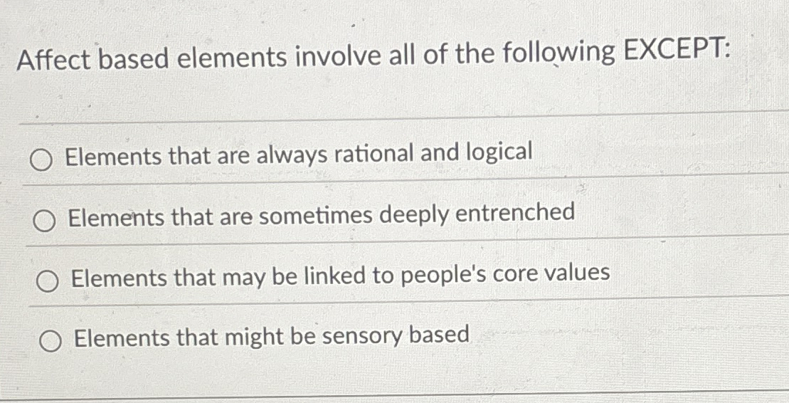 Solved Affect based elements involve all of the following | Chegg.com