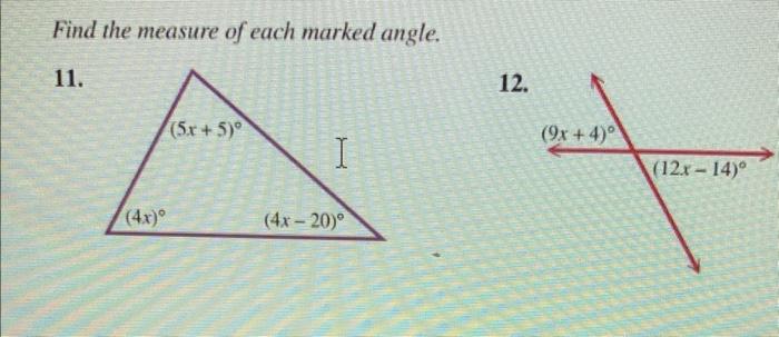 Solved Find the measure of each marked angle. 11. 12 | Chegg.com