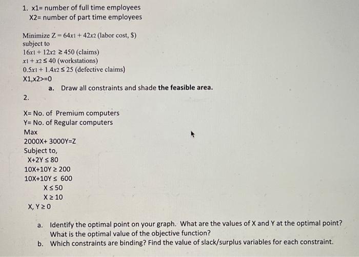 Solved 1. x1= number of full time employees X2= number of | Chegg.com