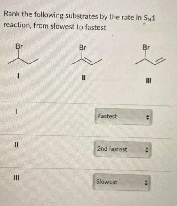 Solved Rank the following substrates by the rate in SN1 | Chegg.com
