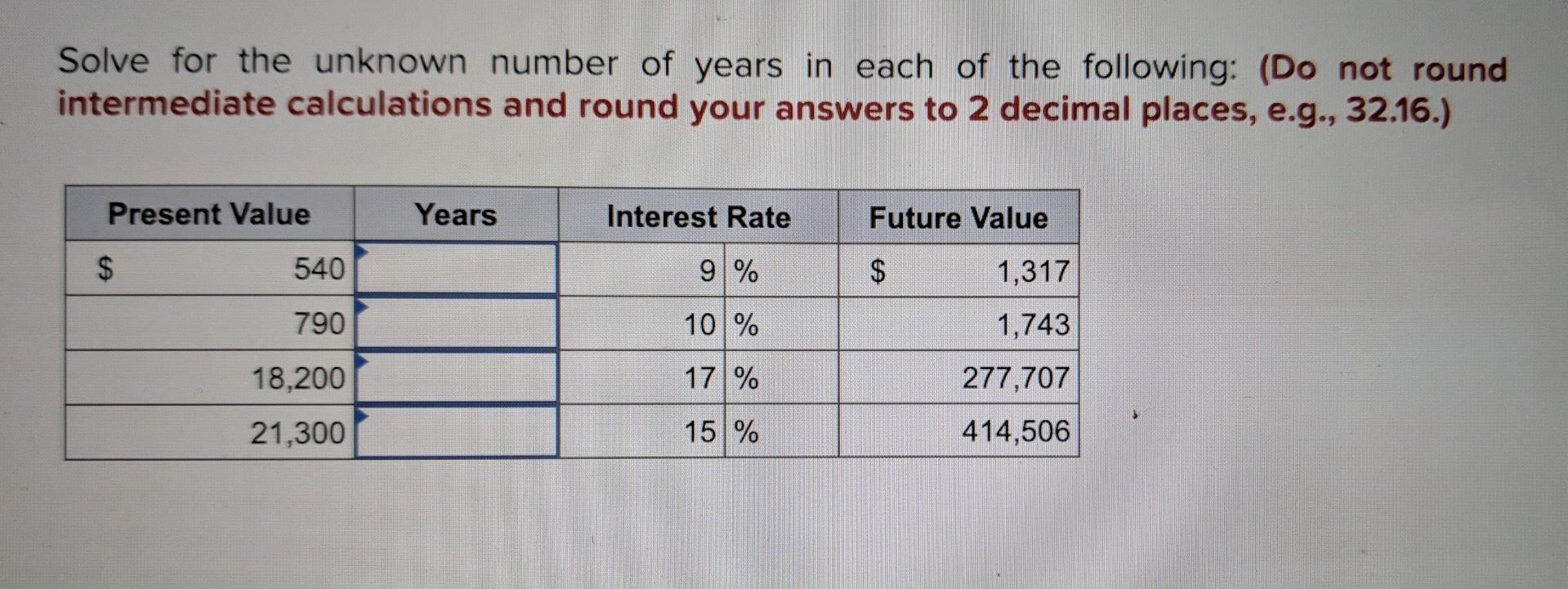 Solved Solve for the unknown number of years in each of the | Chegg.com