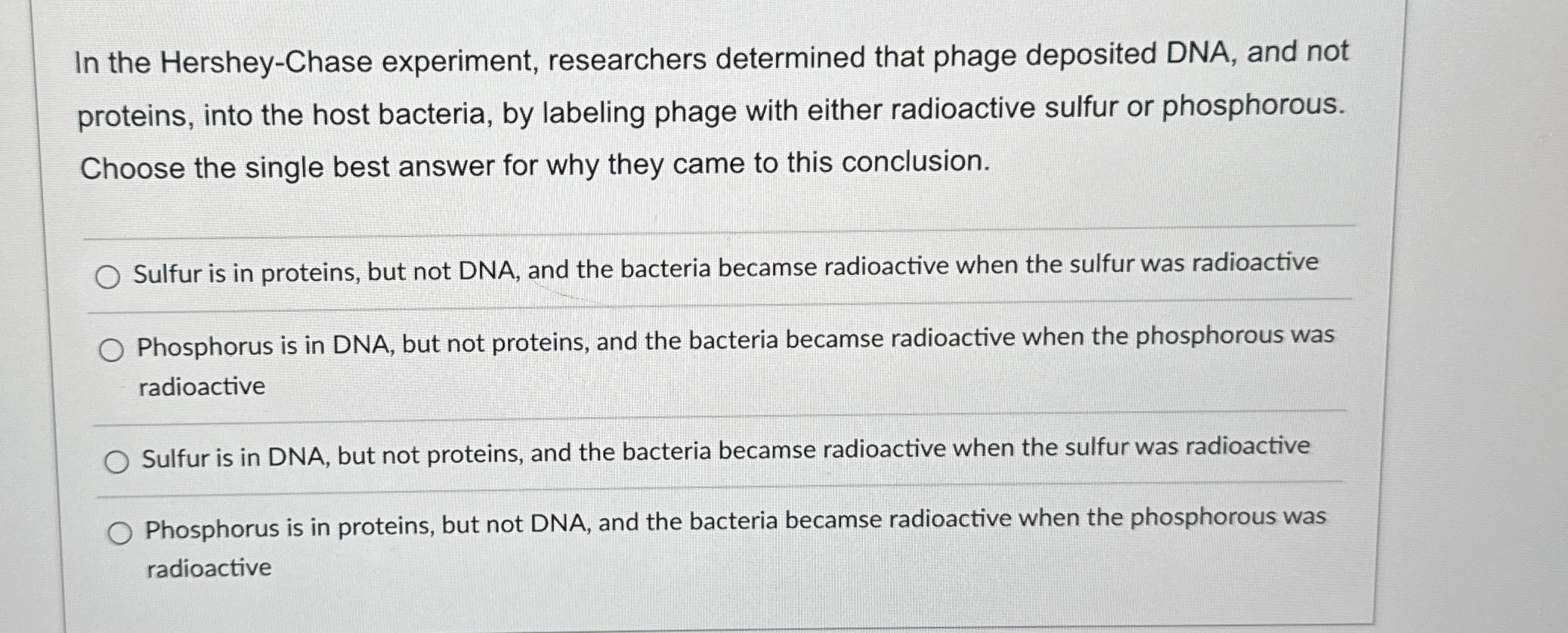 Solved In the Hershey-Chase experiment, researchers | Chegg.com