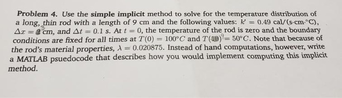 Solved Problem 4. Use the simple implicit method to solve | Chegg.com