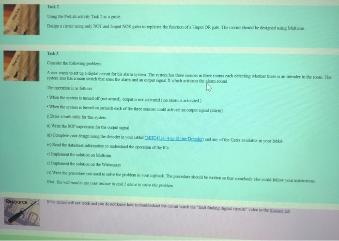 Solved Task 2 Design a circuit using only NOT and 2input NOR | Chegg.com