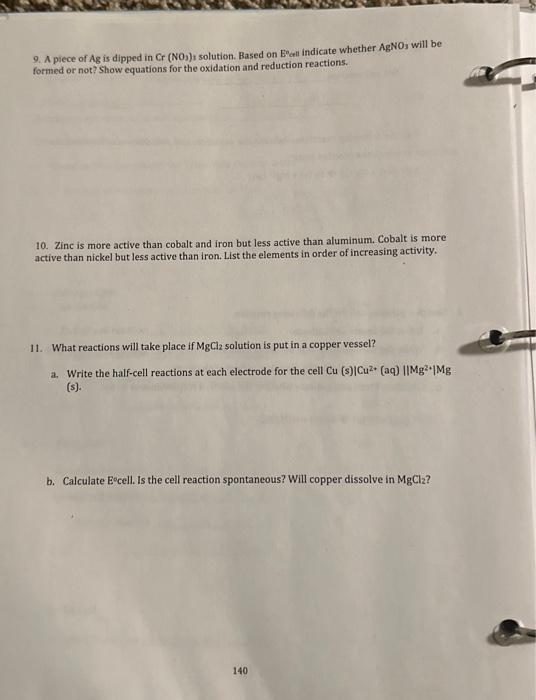 Solved 7. For the following reactions, indicate the | Chegg.com