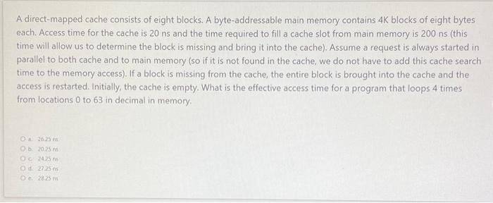 Solved A direct-mapped cache consists of eight blocks. A | Chegg.com