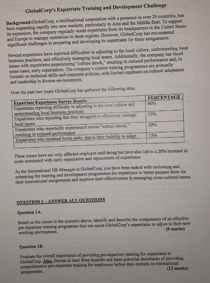 Solved GlobalCorp's Expatriate Training and Development | Chegg.com