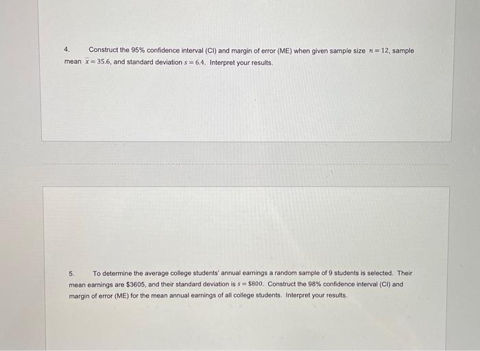 Solved 4. Construct the 95% confidence interval (CI) and | Chegg.com