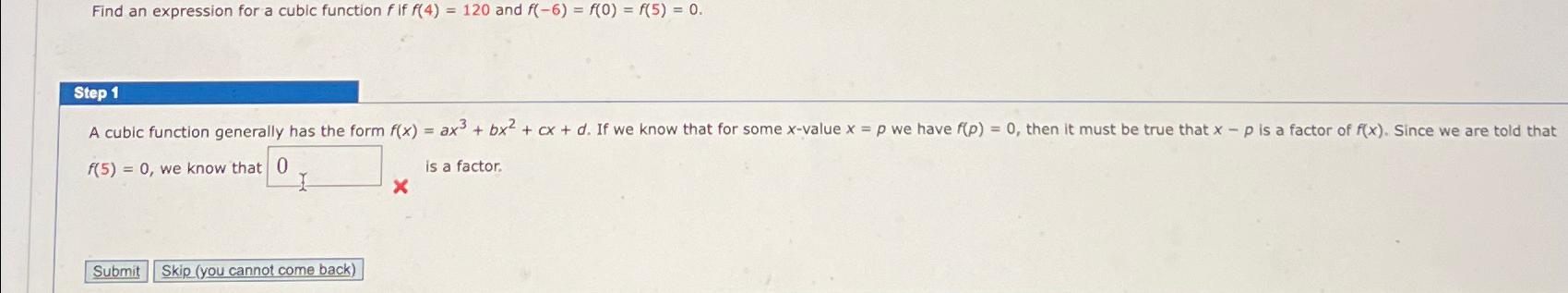 Solved Find an expression for a cubic function f ﻿if | Chegg.com