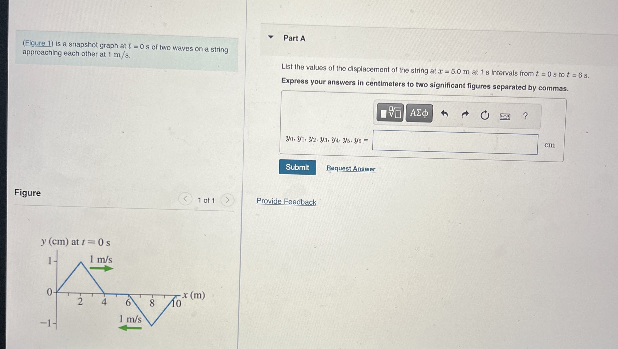 Solved (Figure 1) ﻿is a snapshot graph at t=0s ﻿of two waves | Chegg.com