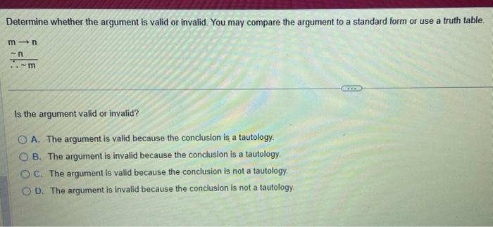 Solved Determine whether the argument is valid or invalid. | Chegg.com